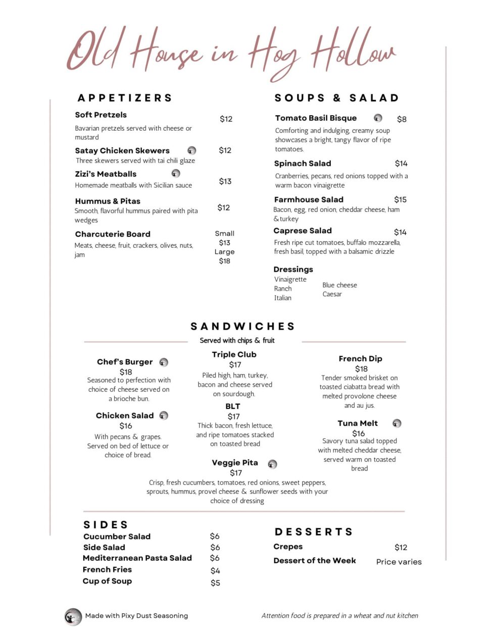 Menu | Old House in Hog Hollow | MO